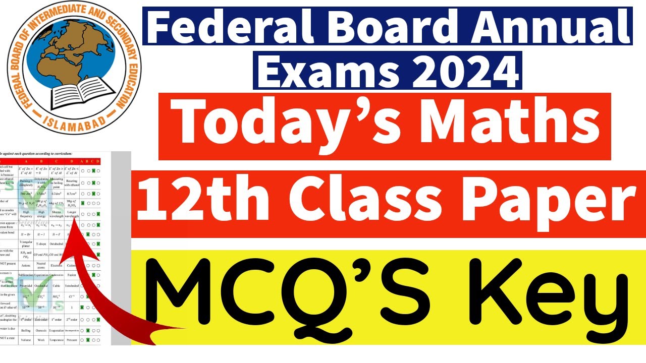 Today's HSSC II Maths Paper MCQs Key 2024 Fbise - Class 12th Maths ...