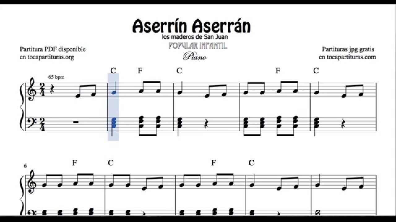Aserrin Aserran Easy Sheet Music for Piano Beginners - YouTube