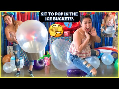 BALLOON SIT TO POP IN THE ICE BUCKET | BALLOON POP | LOONER