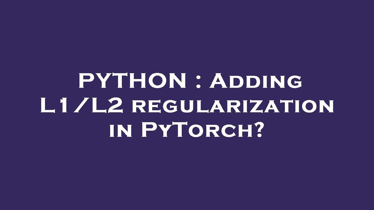 Python Adding L1l2 Regularization In Pytorch Youtube 3417
