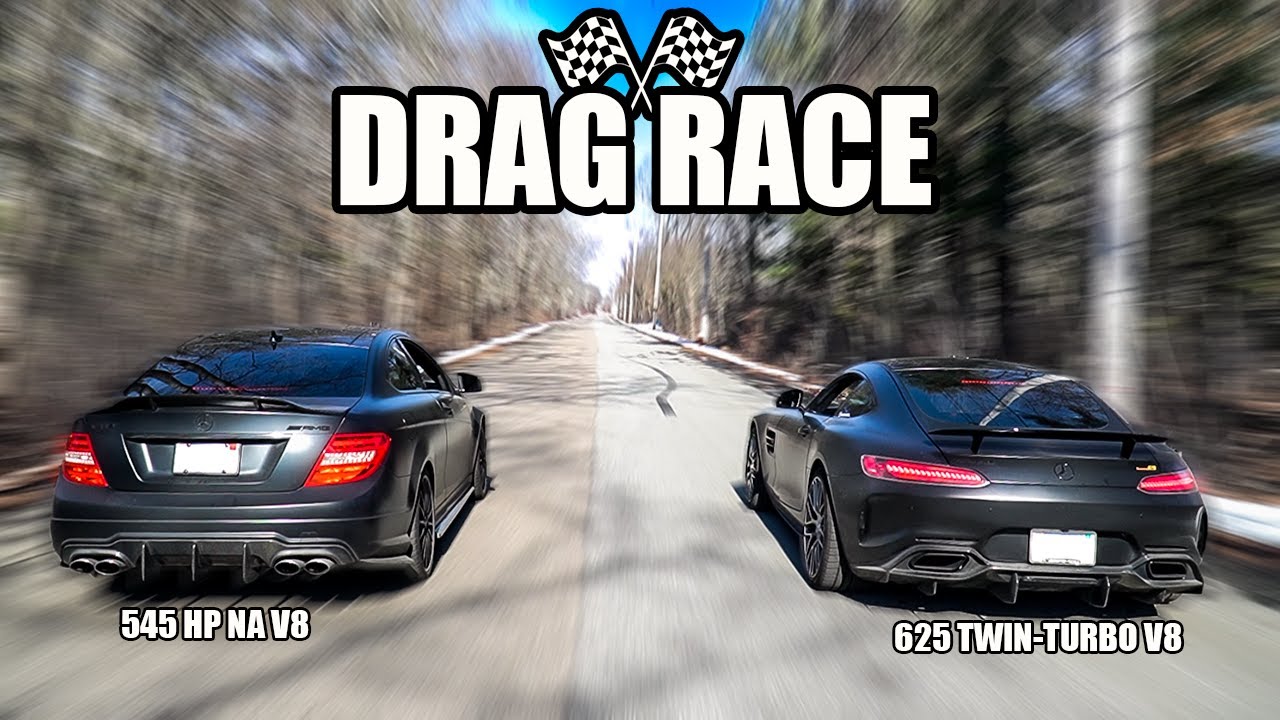 DRAG RACE: C63 AMG VS AMG GTS! *BRUTAL EXHAUST SOUNDS!* - YouTube