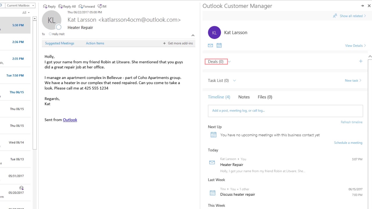Outlook Customer Manager Creating business contacts - YouTube
