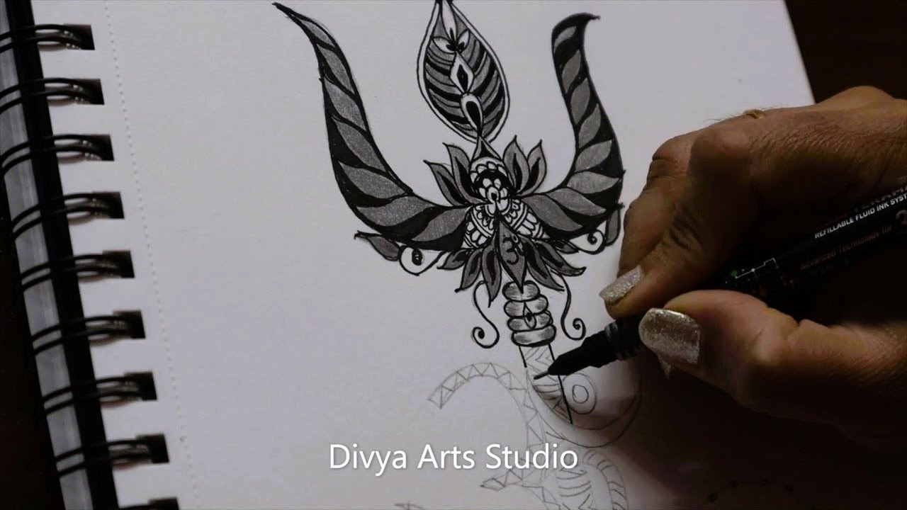TRISHULAM Drawing | How to Draw A TRIDHULAM Step by Step for Beginners ...