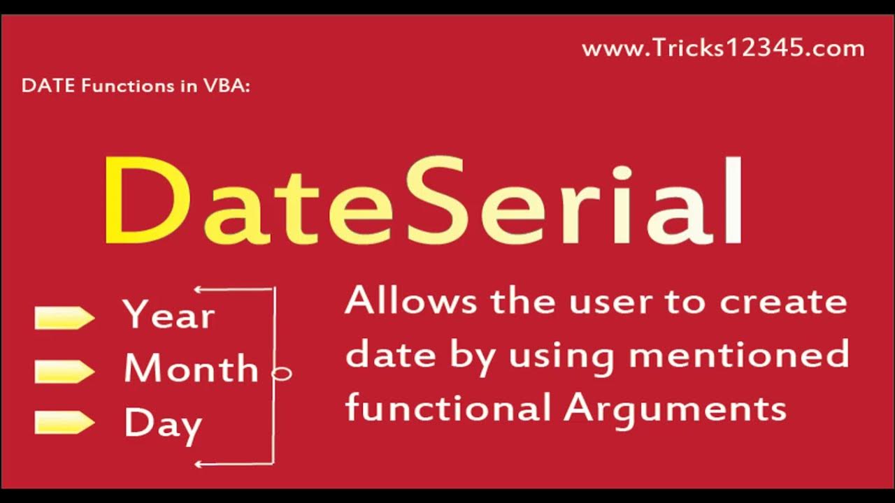 Date Functions In Vba Dateserial Function Vba Macros Vba Basics Youtube