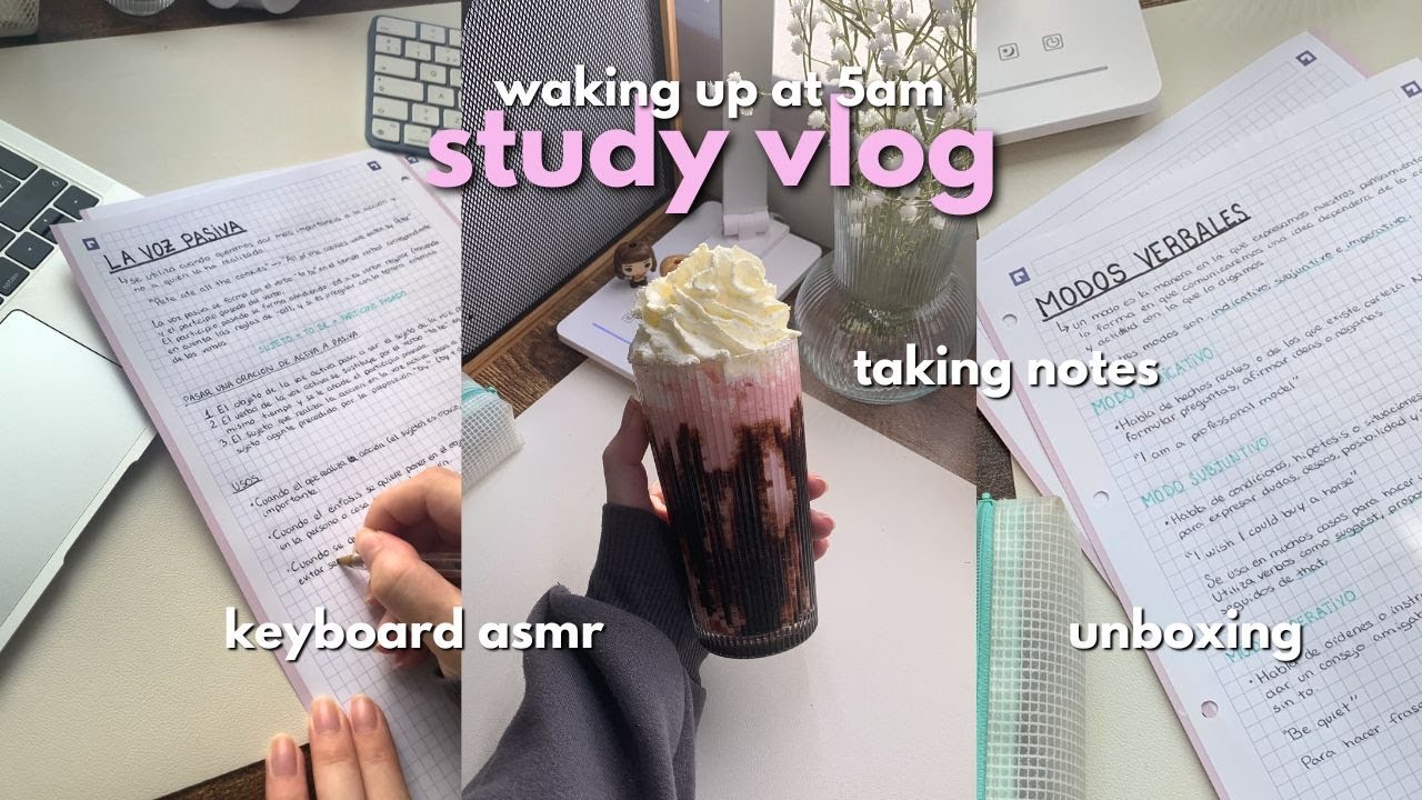 5AM STUDY VLOG 🍓 productive routine • lots of studying • aesthetic ...