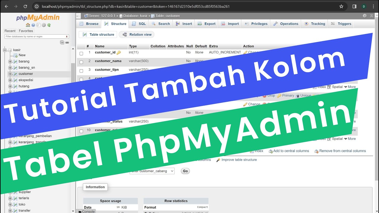 Tutorial Menambah Kolom di Tabel phpMyAdmin - Custom Fitur Produk Software Seniman Koding - YouTube