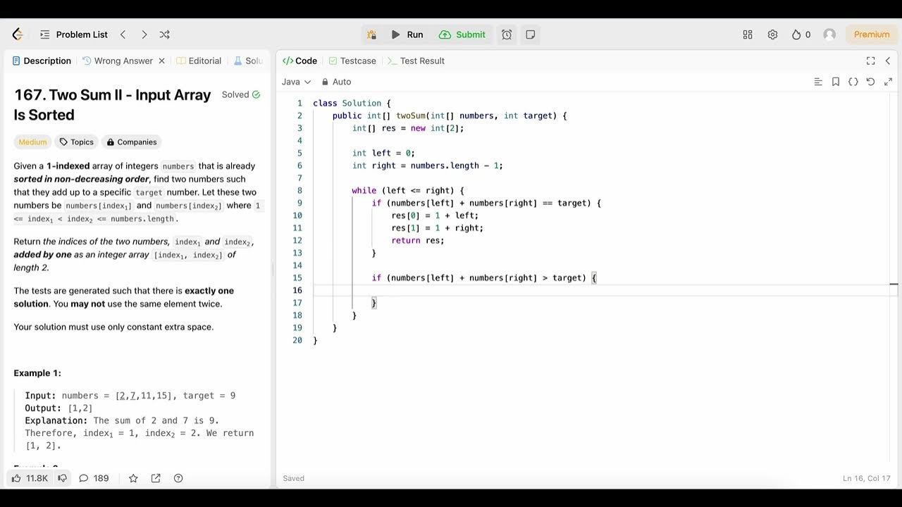 LeetCode 167: Two Sum II (Java) - YouTube