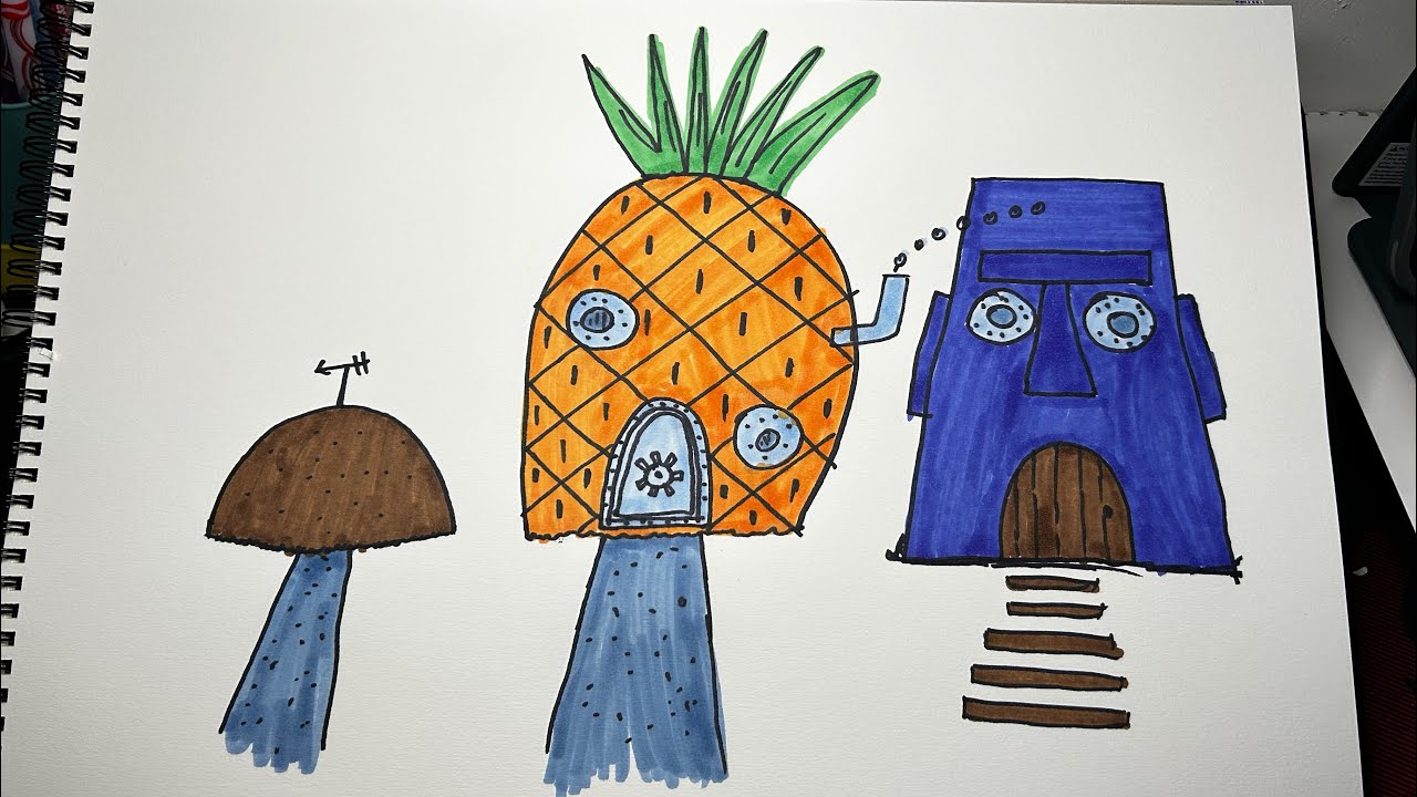 How to draw SPONGEBOB HOUSE AND HIS FRIENDS FOR KIDS - YouTube