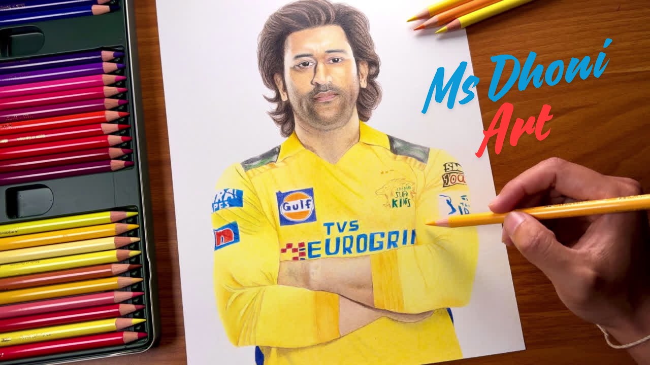 Drawing MS Dhoni ( INDIA) | The captain of CHENNAI SUPER KINGs - YouTube