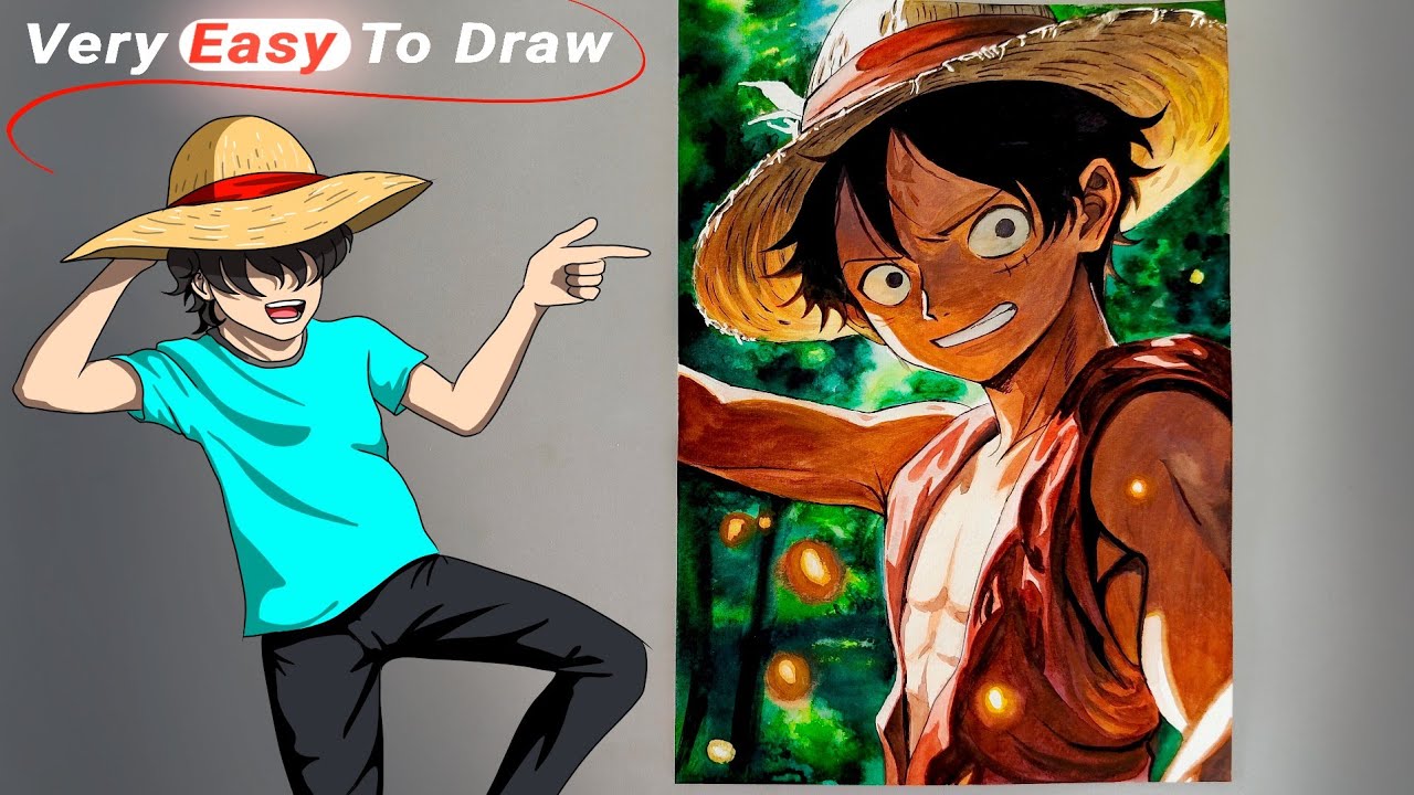 Luffy Drawing With Watercolour Easy Tutorial. - YouTube