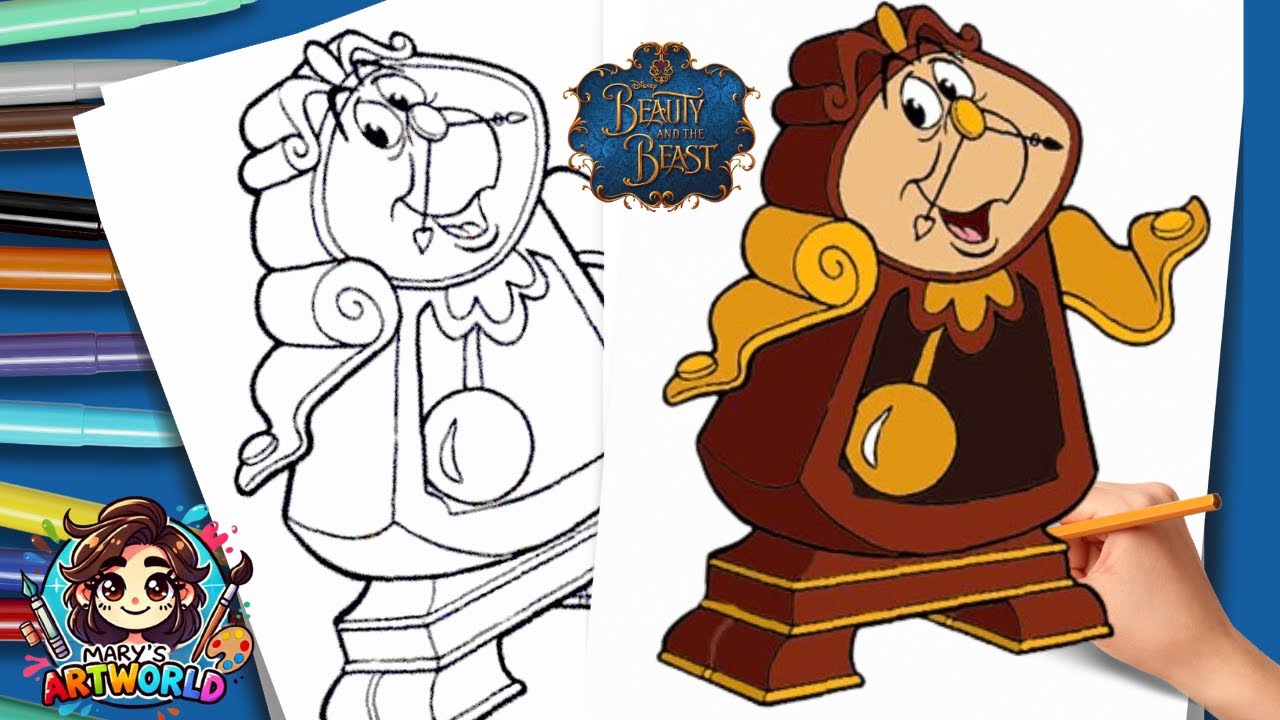 How to draw Cogsworth from Beauty and the Beast // Как нарисовать часы ...