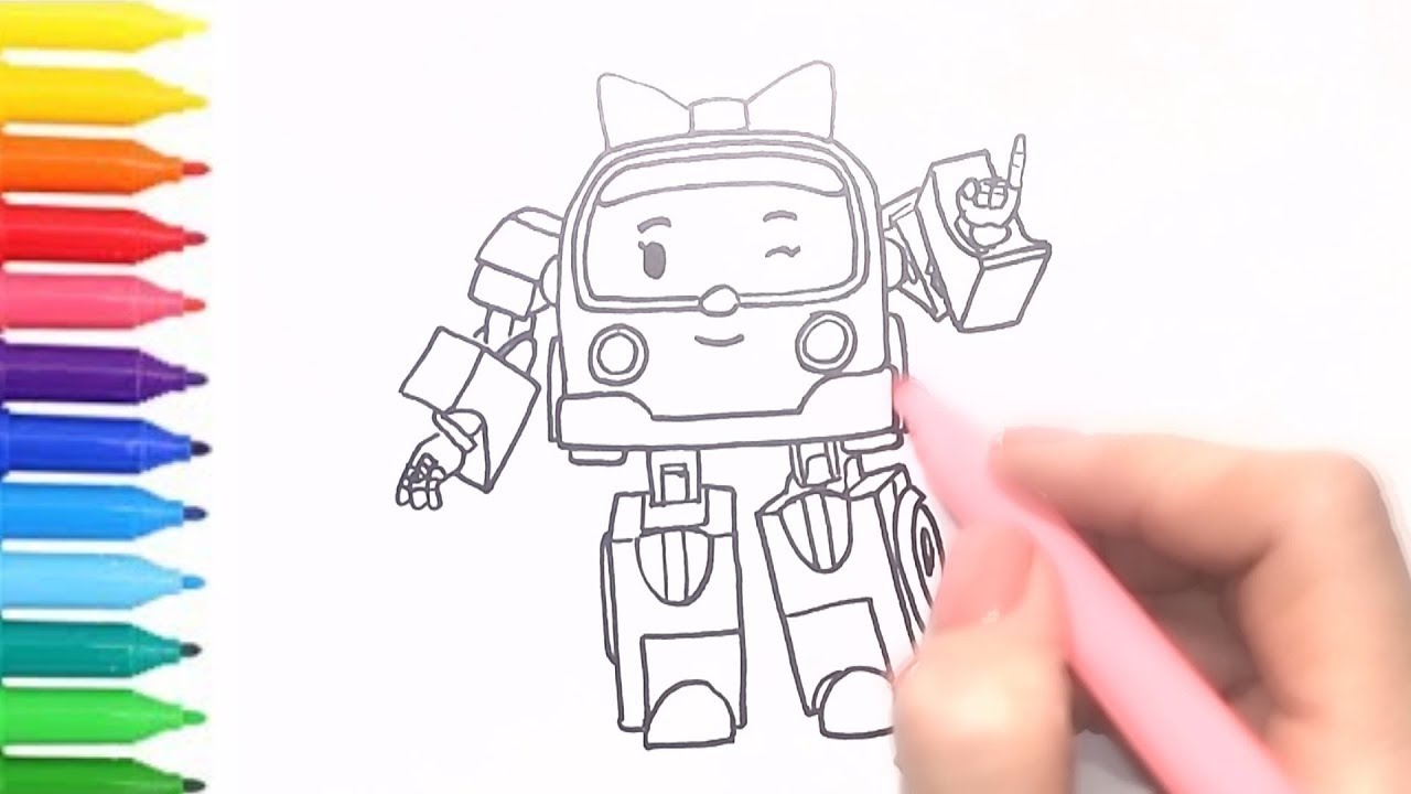 Robocar Poli | How to Draw Amber. Drawing with Colored Markers - YouTube