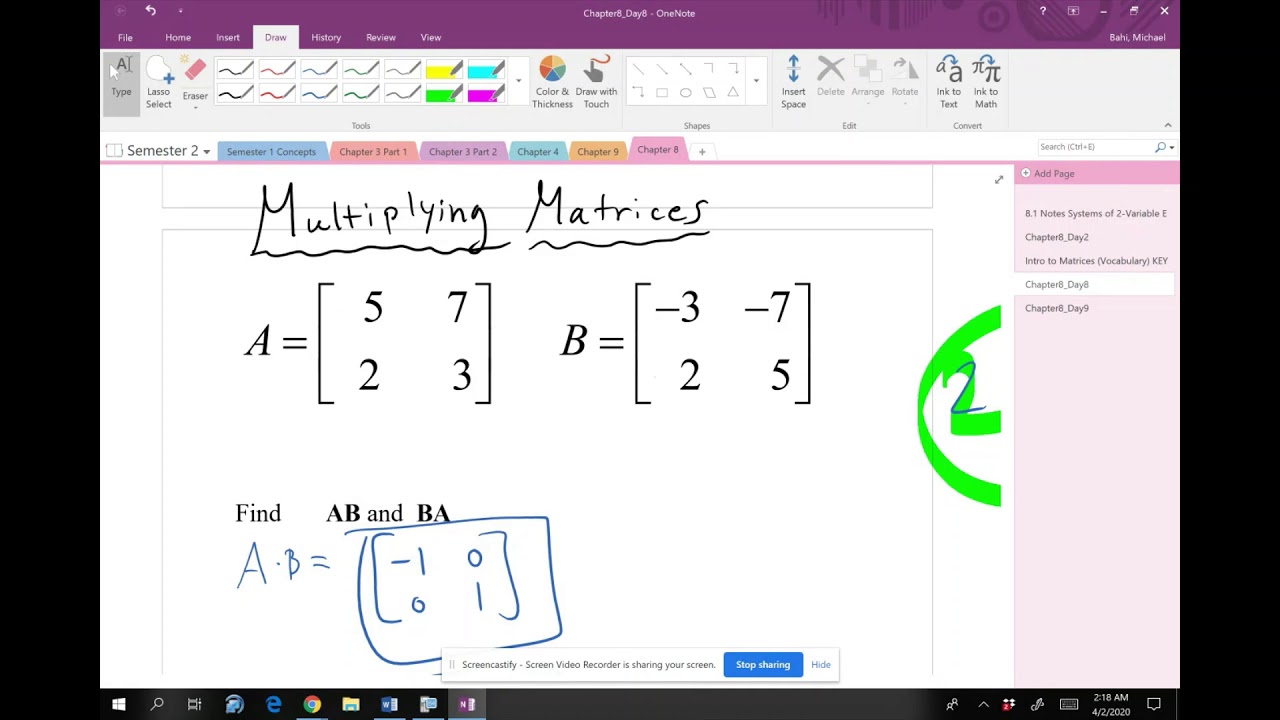 Multiplying Two 2x2 Matrices - YouTube