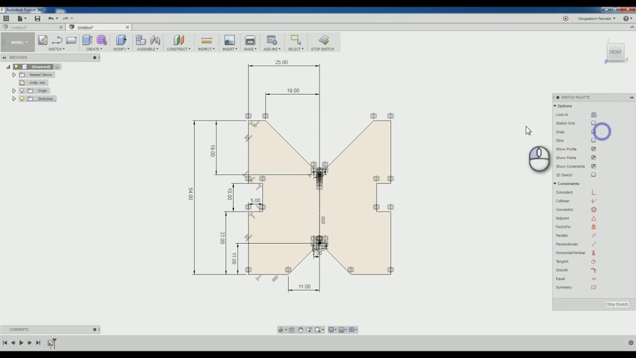 Fusion 360 - Basic Sketch Exercise 1 - YouTube
