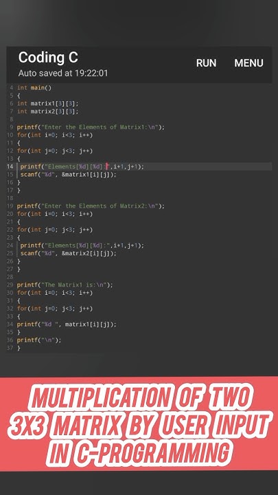 Multiplication of two 3X3 Matrix in C-Programming #matrix #beginners #coding - YouTube