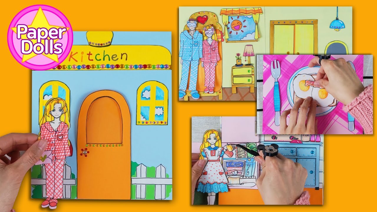 DIY PAPER DOLLHOUSE KITCHEN QUIET BOOK / HOW TO MAKE BREAKFAST - YouTube