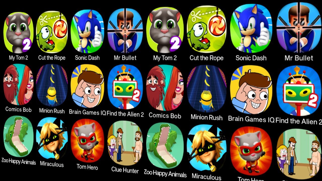 Miraculous,Brain Games IQ,Comics Bob,My Tom 2,Minion Rush,Mr Bullet ...