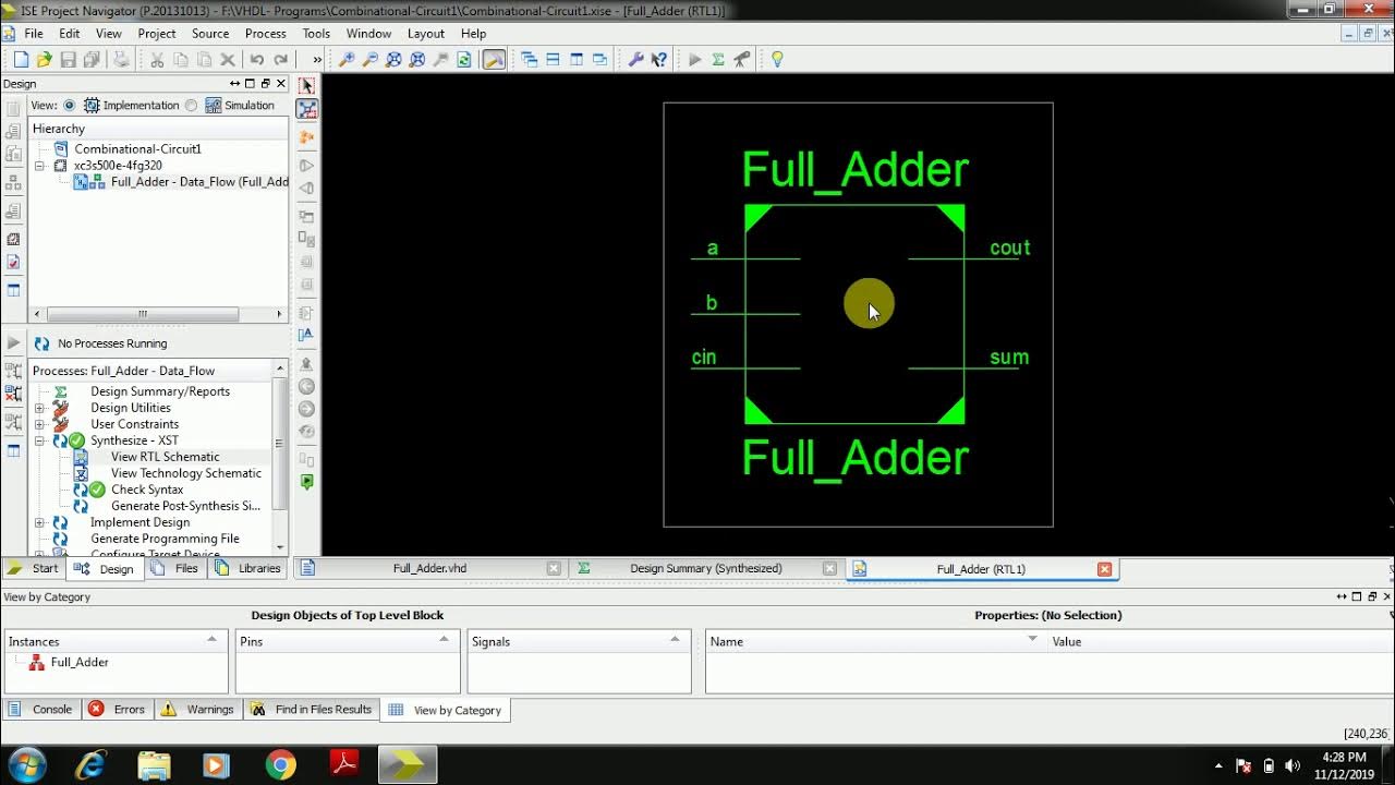 VHDL code for Full Adder using Data Flow modeling - YouTube
