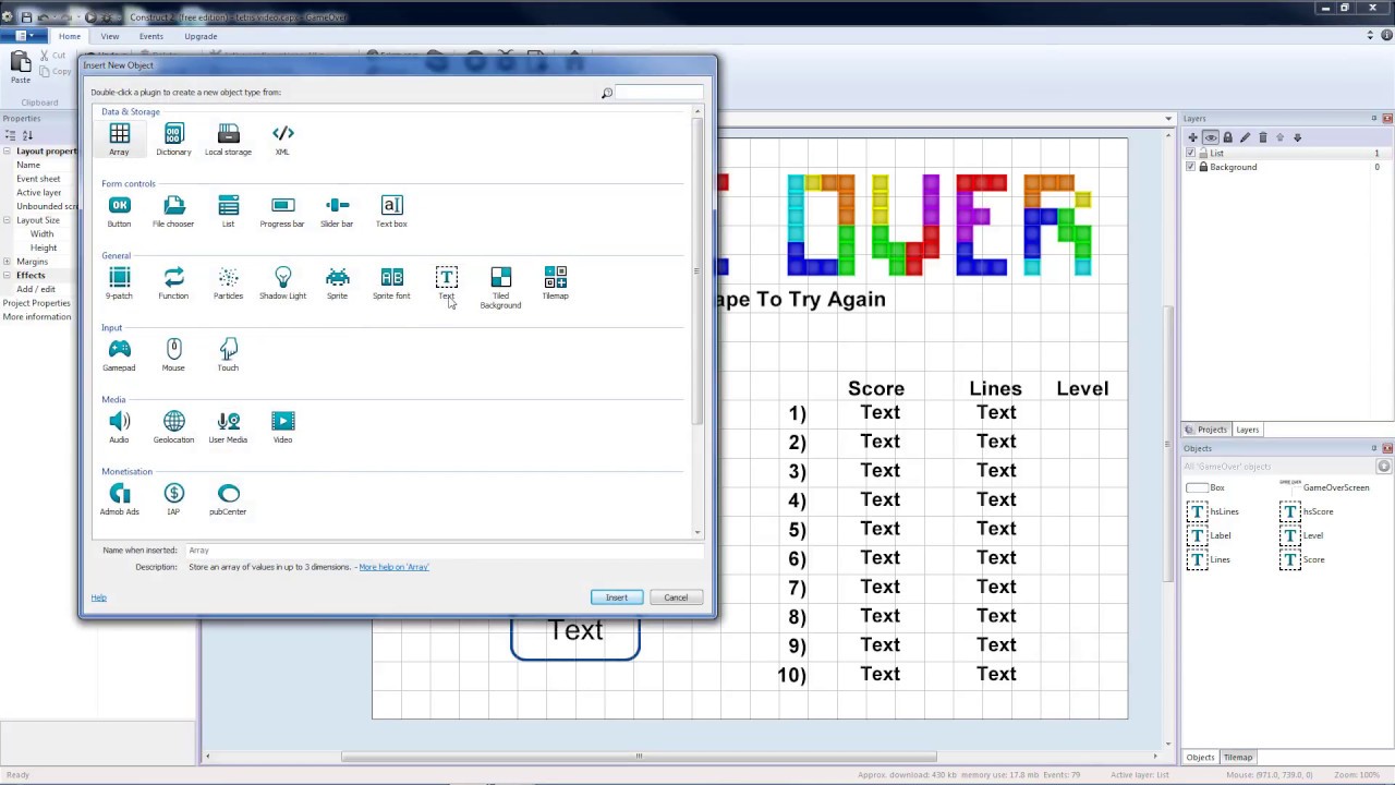 Tetris - Construct 2 - Part 11 - High Score List - YouTube