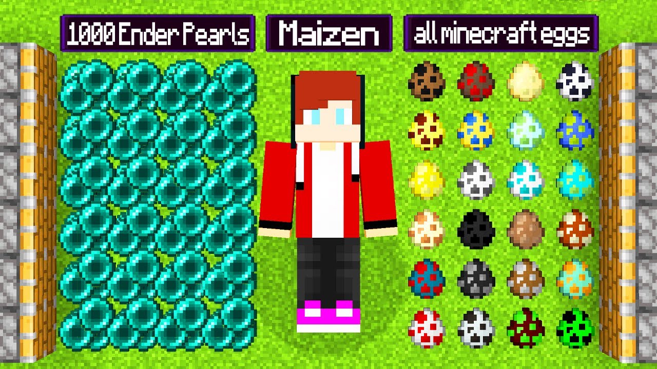 1000 ender pearls + maizen jj + all minecraft eggs = ??? - YouTube
