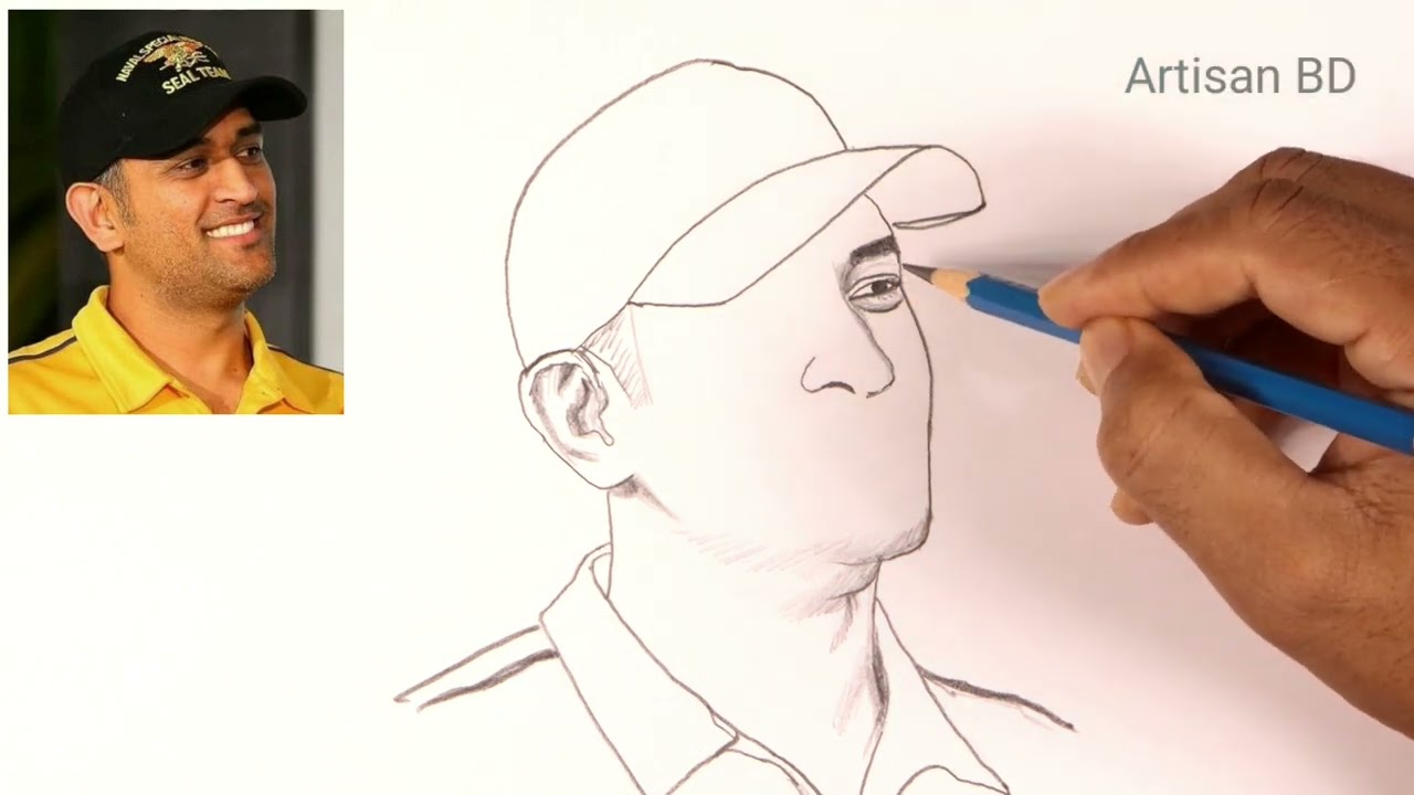 How to draw MS dhoni drawing / dhoni face pencil sketch step by step ...