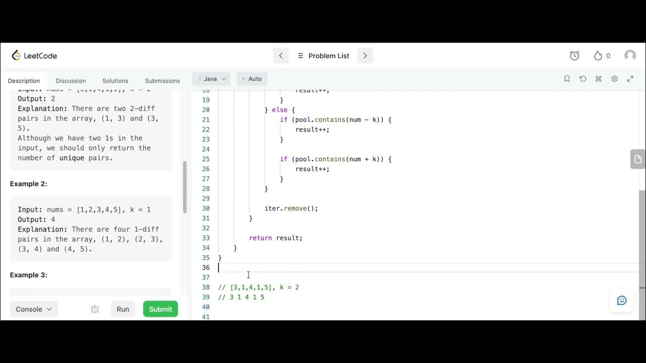 Leetcode 532 K Diff Pairs In An Array Youtube