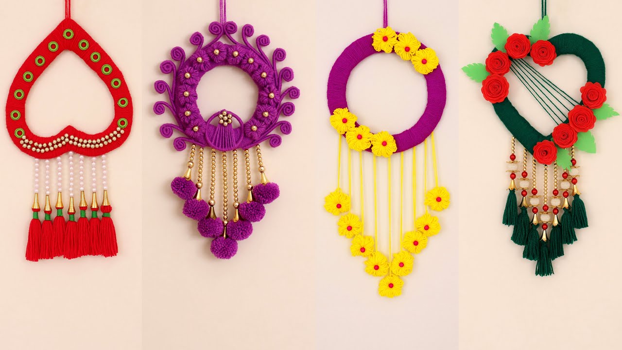 USEFUL! EASY WOOLEN WALL HANGING CRAFT IDEA | DIY WOOLEN ART AND CRAFT ...