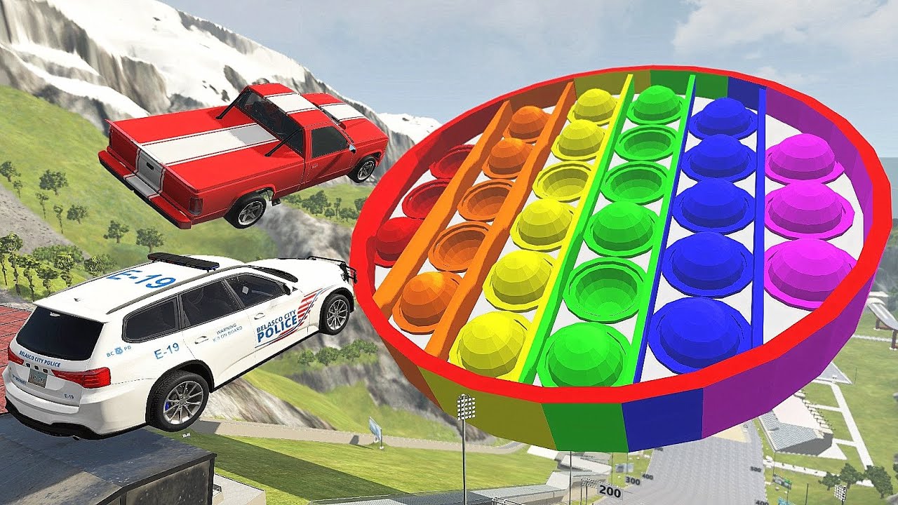 High Speed Jump Into Giant Pop It Toy (Crash Test) - BeamNG drive Cars ...