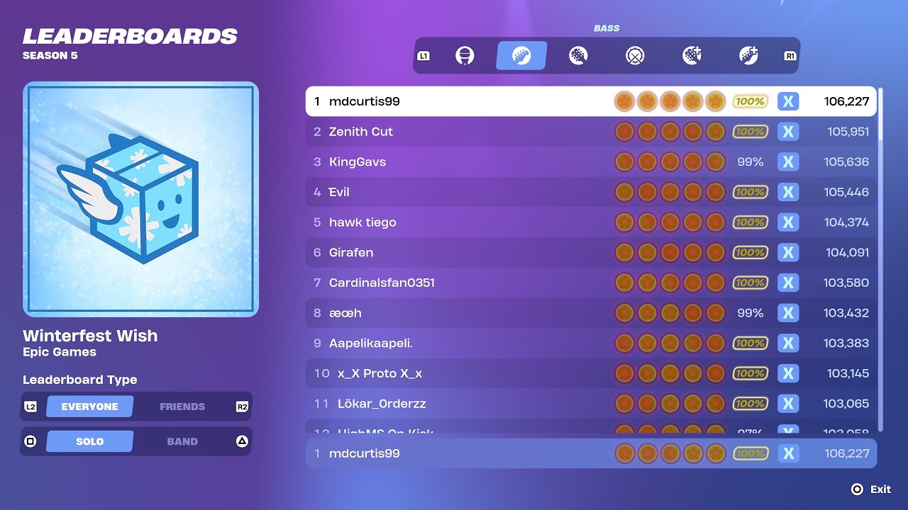[Fortnite Festival S1 Revisit] Winterfest Wish Expert Bass 100% FC 1st ...
