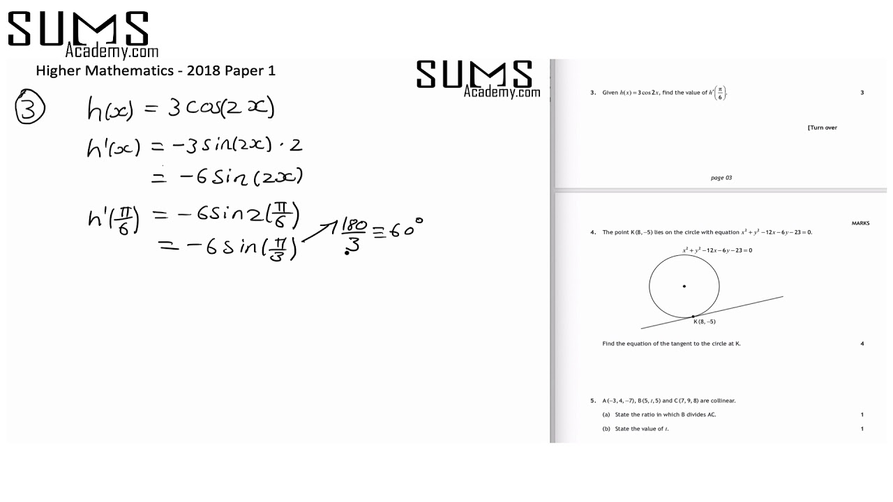 2018 Higher Mathematics Paper1 Solution Q3 Differentiation Chain Rule ...