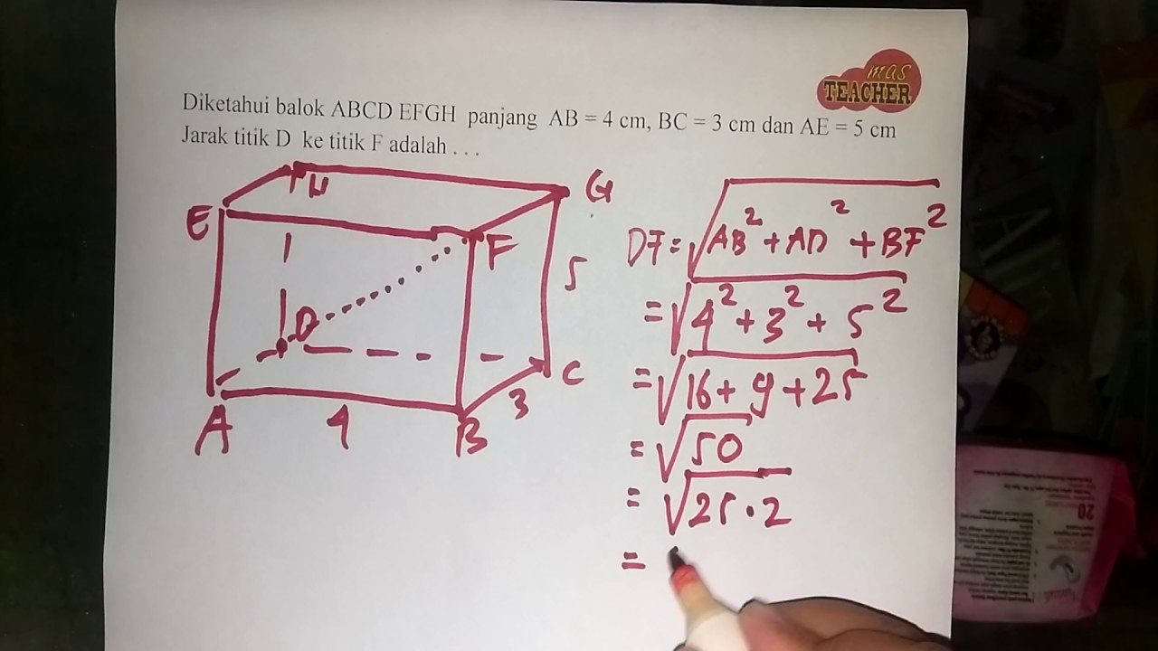 DIMENSI TIGA - Diagonal ruang balok - jarak antara dua titik - YouTube