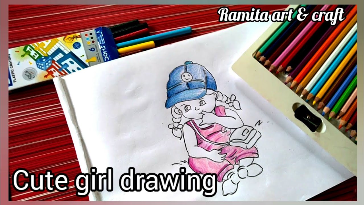 easy drawing for beginners। cute girl drawing step by step। colour ...