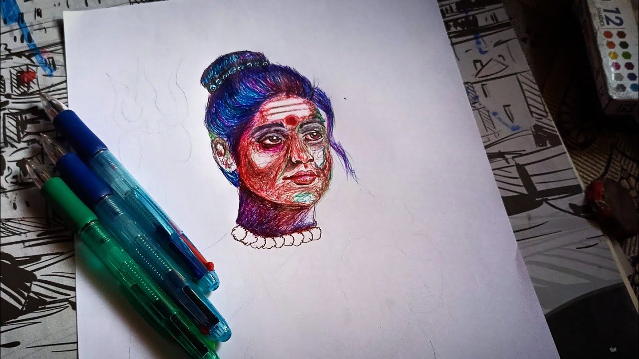 How to draw Devi 🔱 with colour pen ll part-1 ll simple drawing ll ...