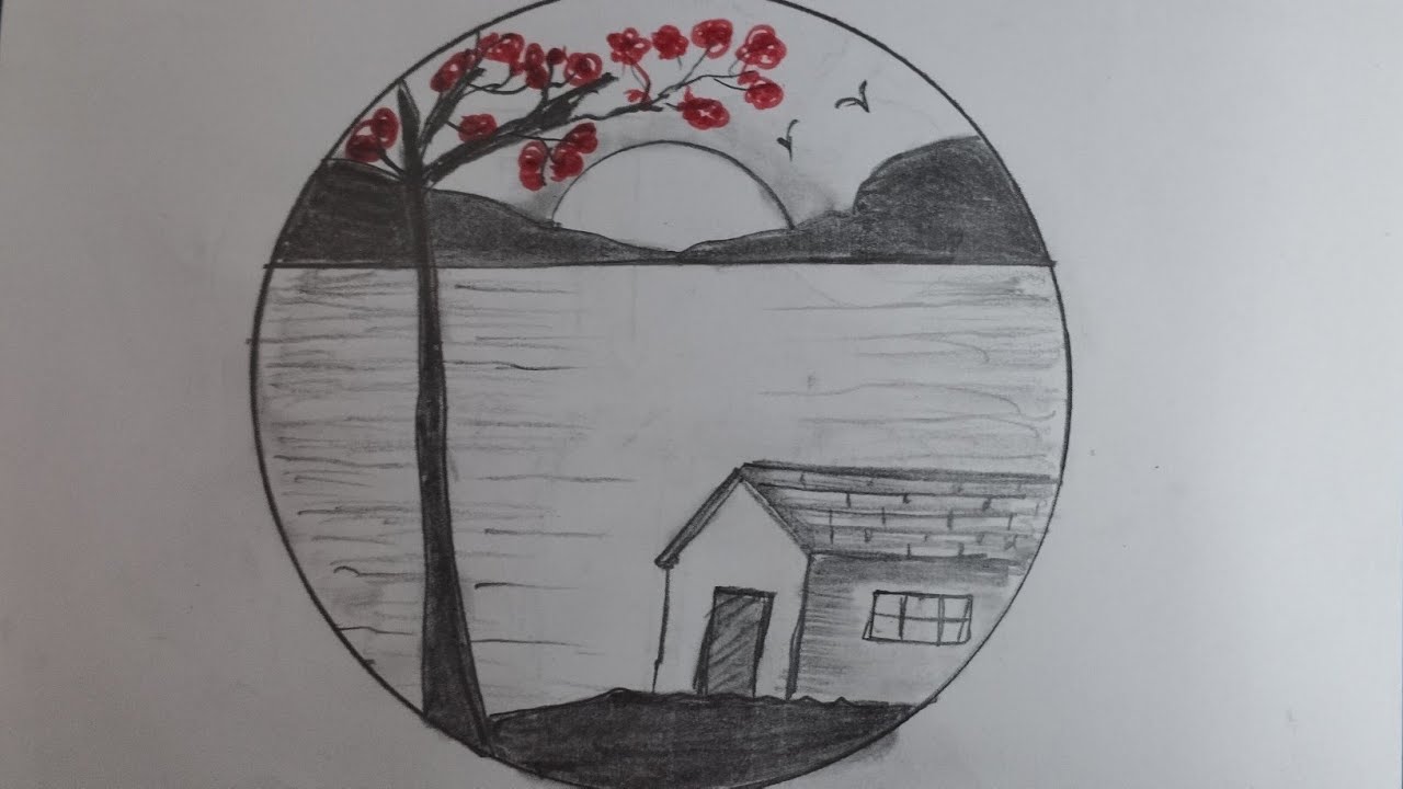 how to draw easy scenery/pencil drawing in circle east - YouTube