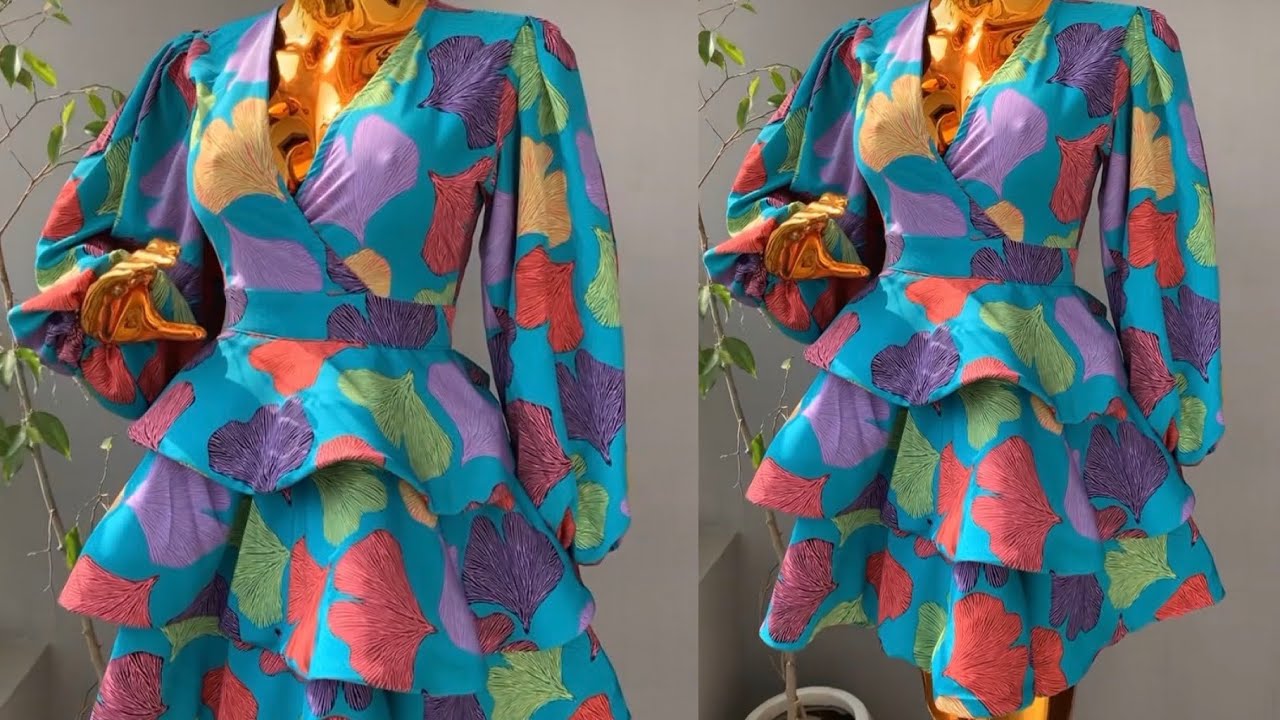 HOW TO CUT AND SEW A STYLISH LAYERED DRESS WITH BALLON SLEEVES/THREE ...