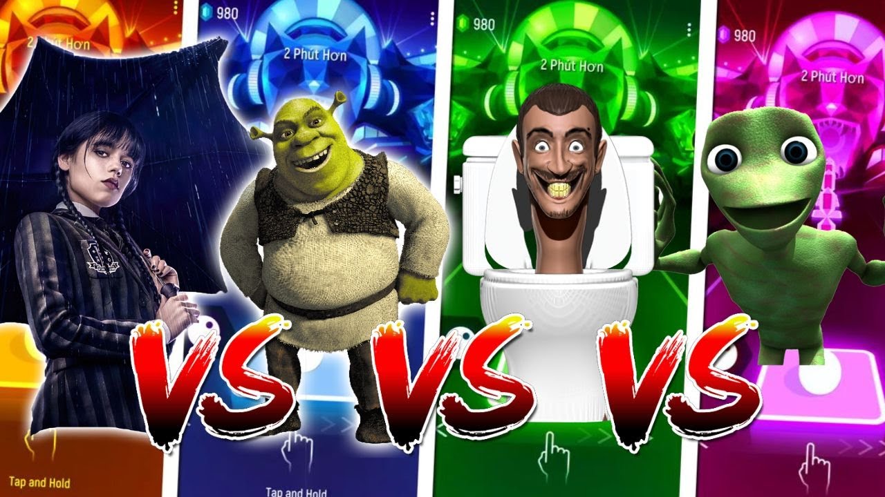 WEDNESDAY 🆚 SHREK 🆚 SKIBIDI TOILET 🆚 GREEN ALIEN GameZone XXL Tiles Hop ...