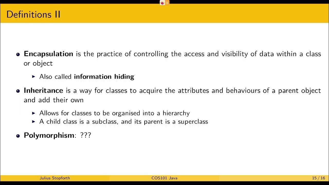 COS101 Week 2 Lecture 6: Object Oriented Programming with Java - YouTube