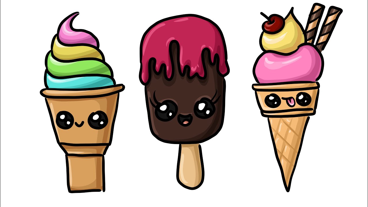 How to Draw Ice Cream and Popsicle | Cute Art | Dibuja Y Colorea 3 ...