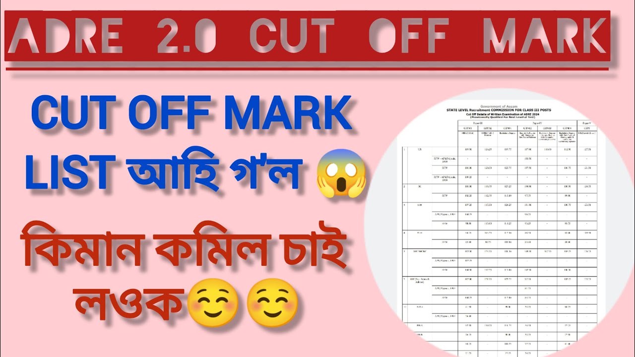 ADRE 2.0 CUT OFF MARK LIST আহি গ'ল 📍 কিমান কমিল চাই লওক ☺️ #adre # ...