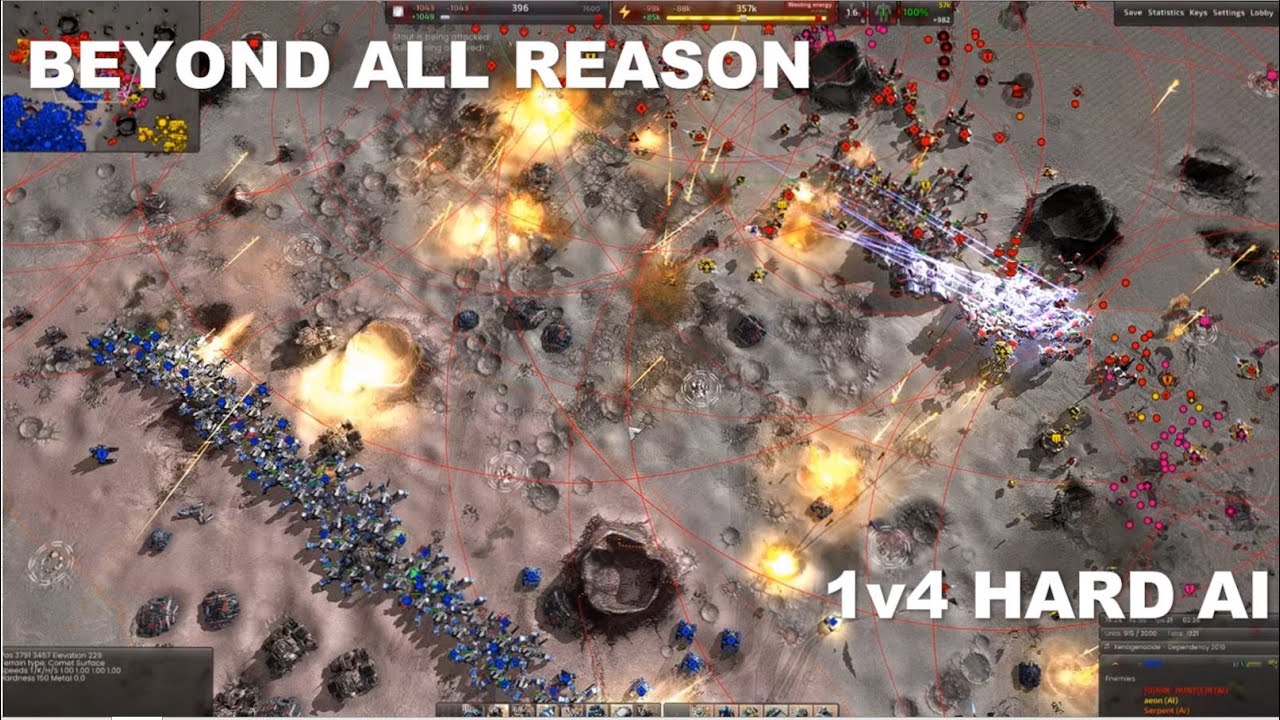 Beyond All Reason Gameplay 1v4 Hard AI Comet Catcher RTS - YouTube