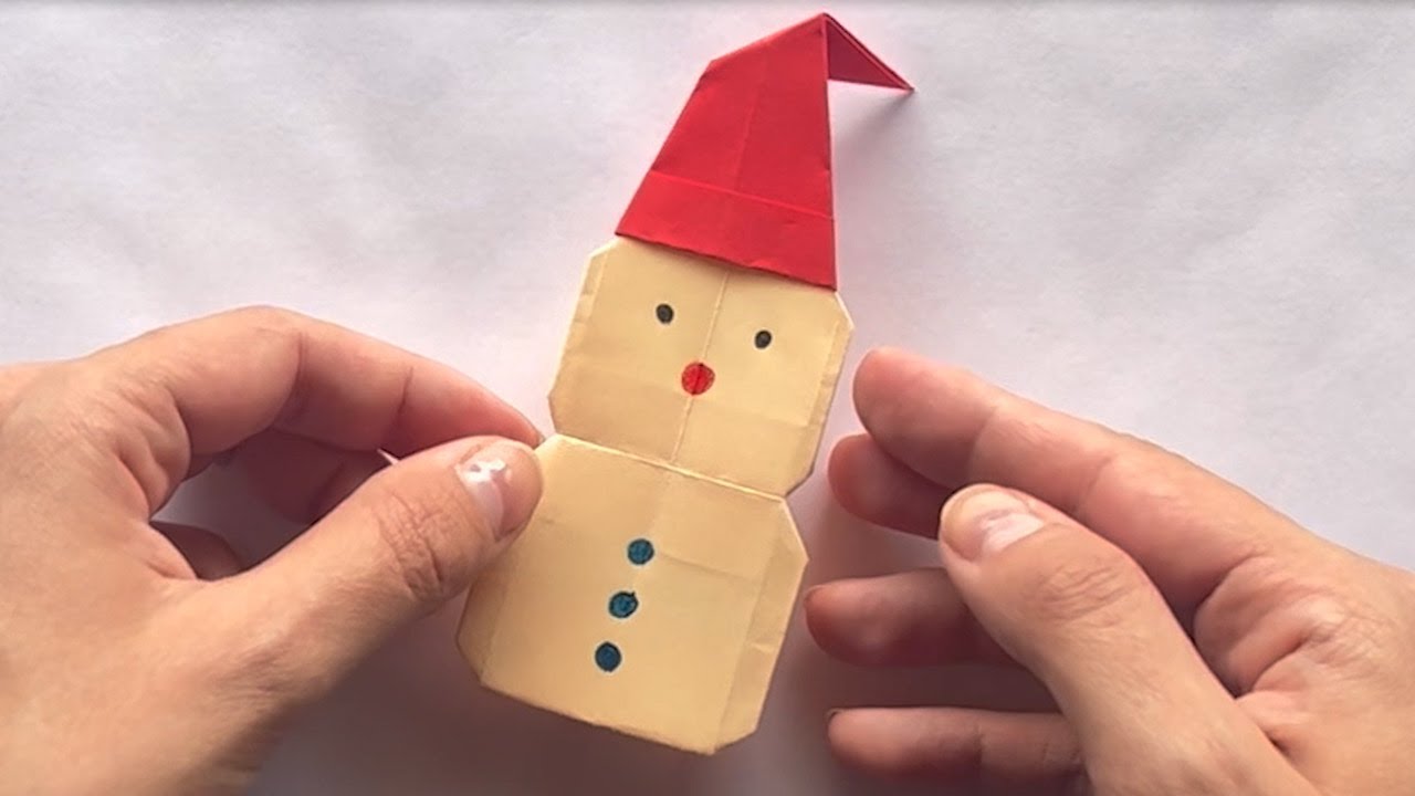 How to Make a Charming Origami Snowman with Hat - YouTube