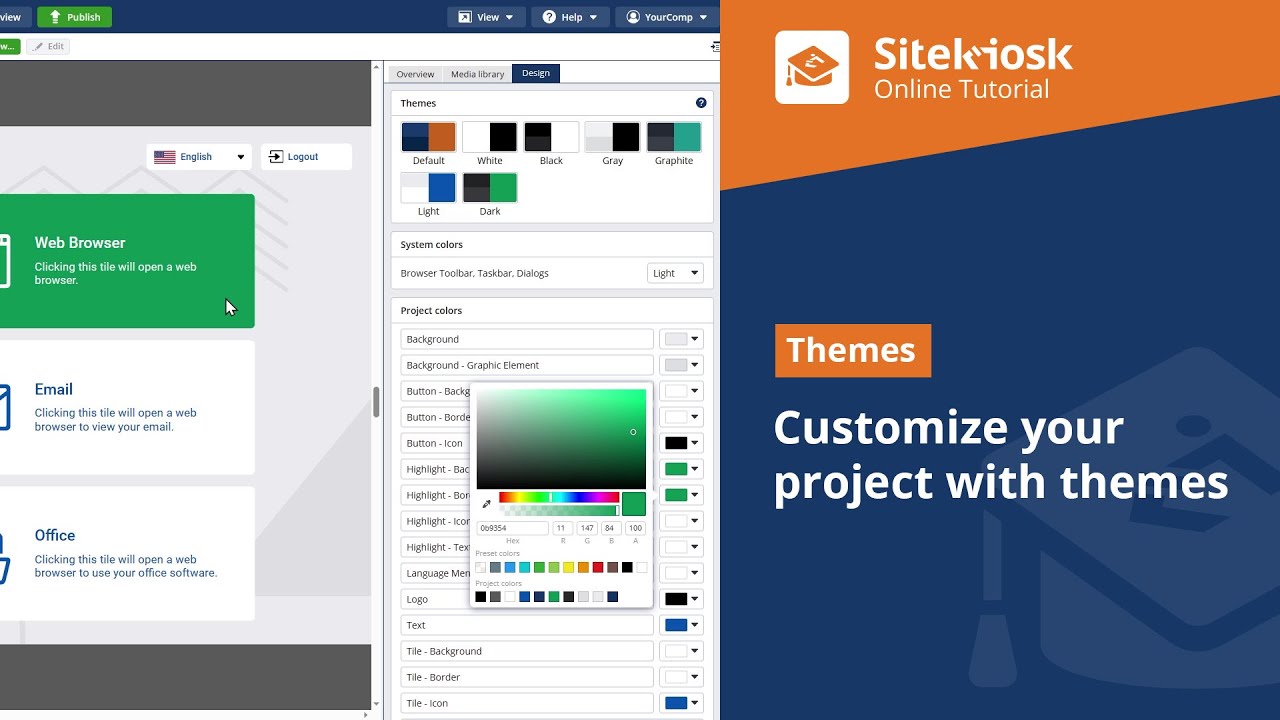 Customize your project with themes - SiteKiosk Online Tutorial - YouTube