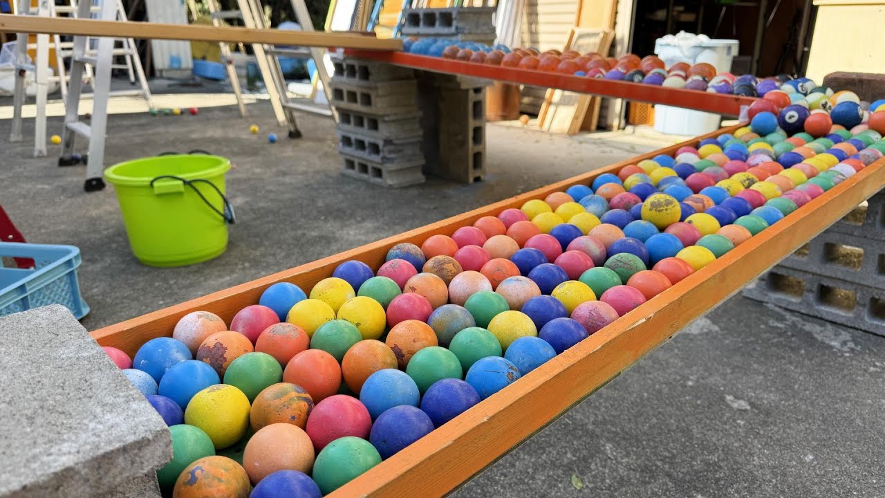 Making a marble run course with a large funnel and long pipes (wooden ...
