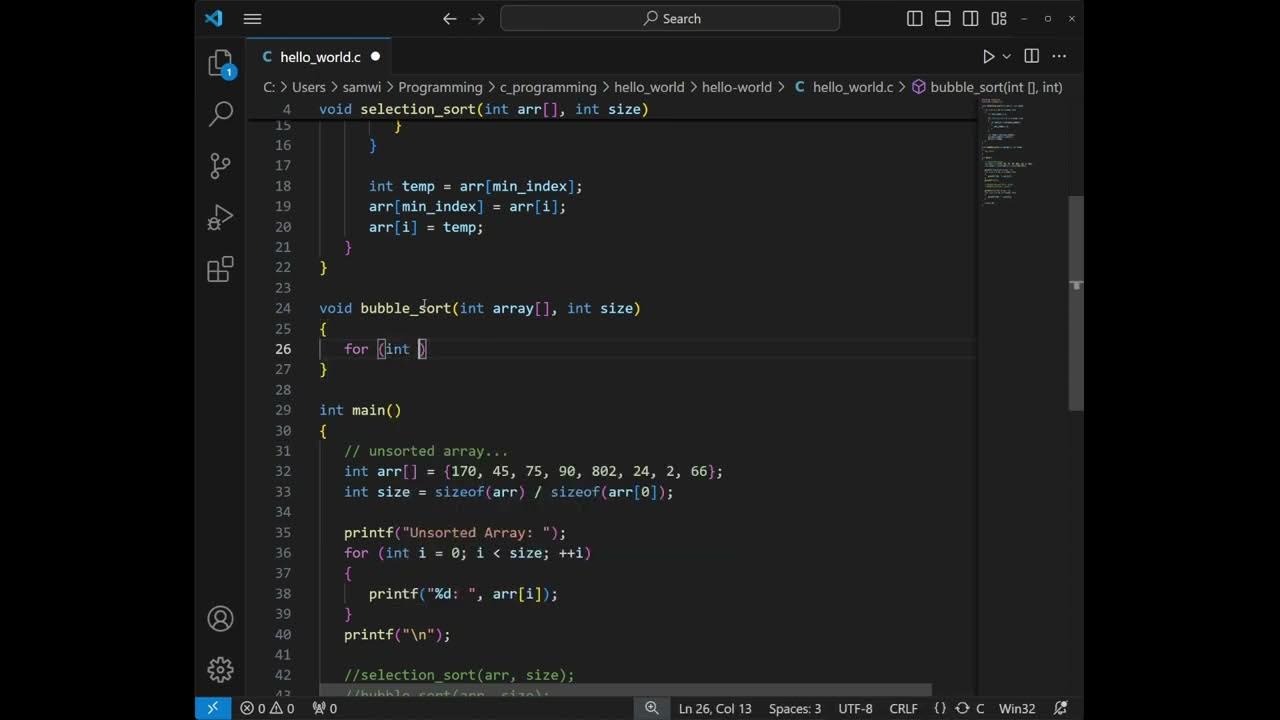 Bubble Sort Algorithm in C - YouTube