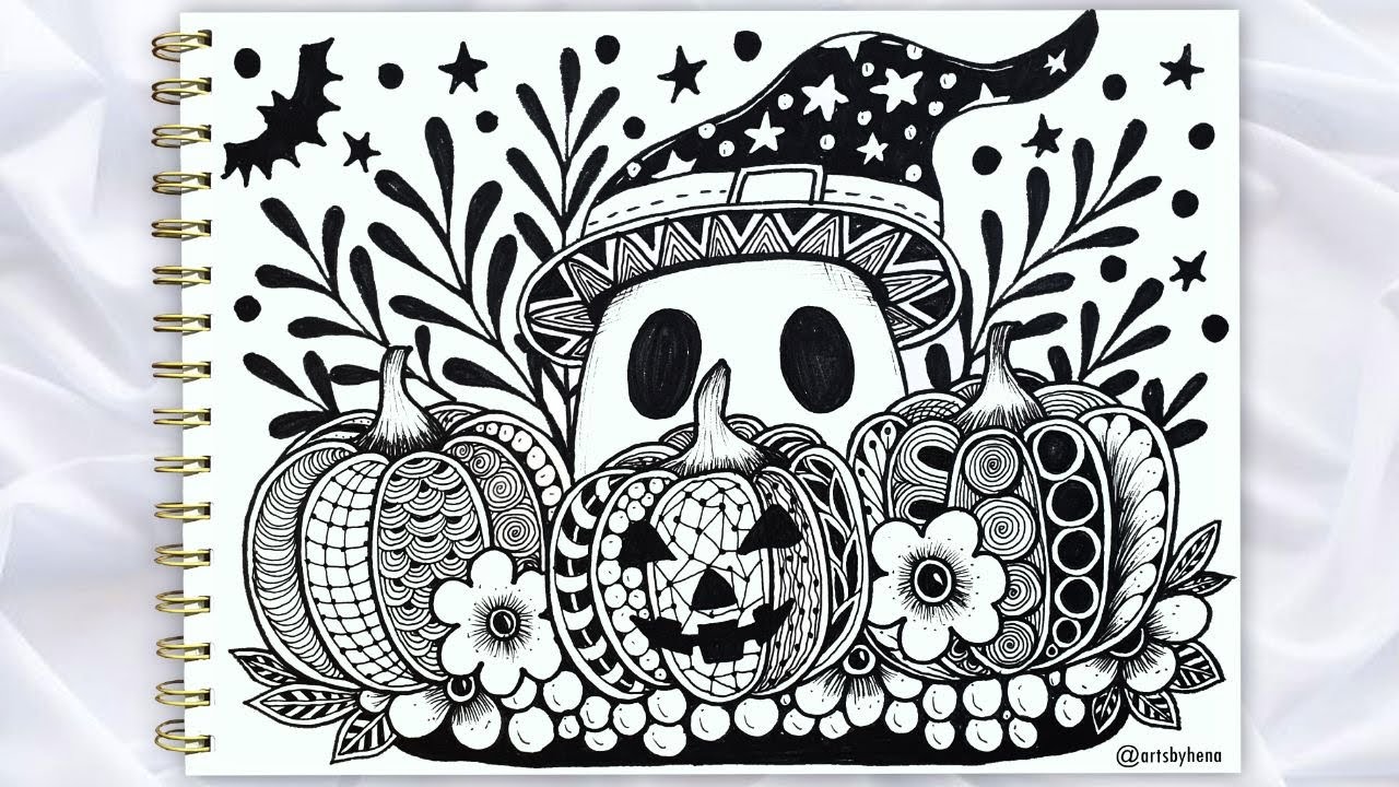 How To Draw Halloween Zentangle Art | Zentangle Art Halloween - YouTube