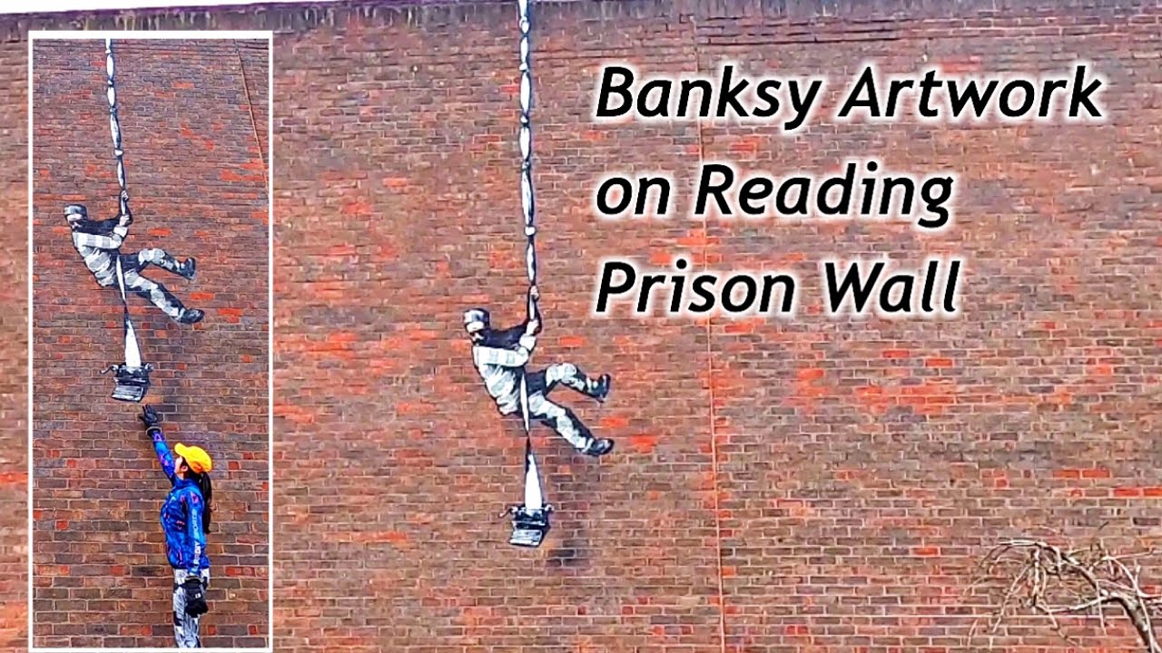 Banksy artwork on Reading prison wall, UK | A prisoner using bedsheets ...