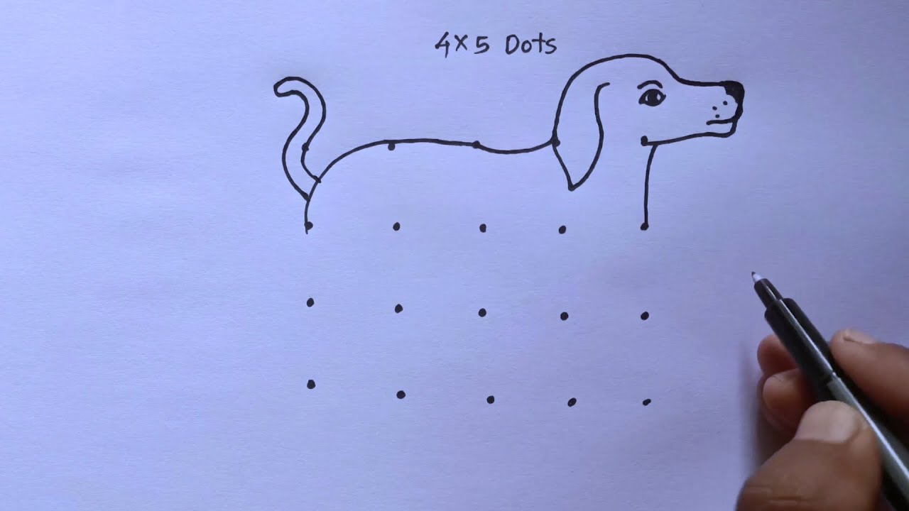 Draw Dog Simple With 4X5 Dots | Dog Drawing Simple For Beginners | Dog ...