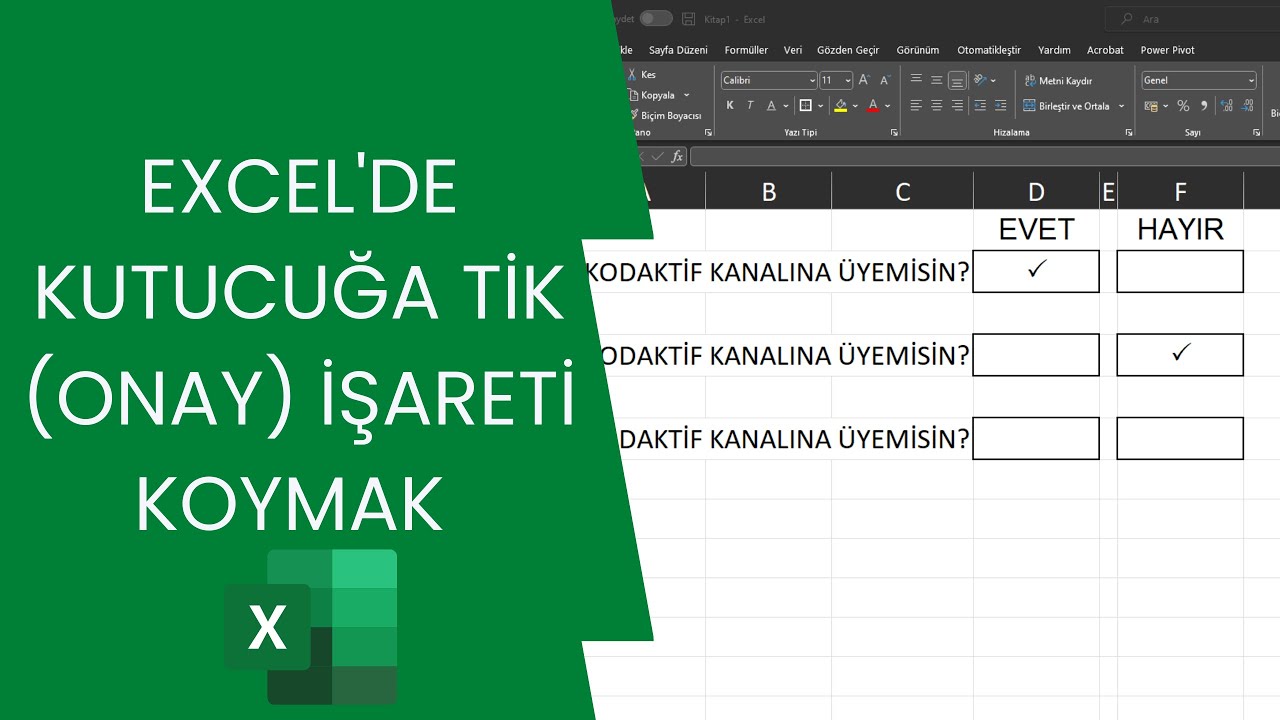 Excel'de kutucuğa Tik(Onay) işareti koymak - YouTube