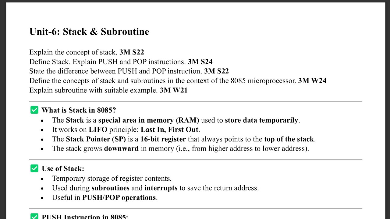 61 Stack Push And Pop Instructions Subroutines In 8085 Mpi Youtube