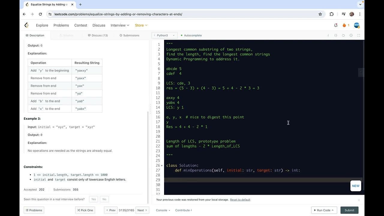 leetcode 3135 Equalize Strings by Adding or Removing Characters at Ends ...